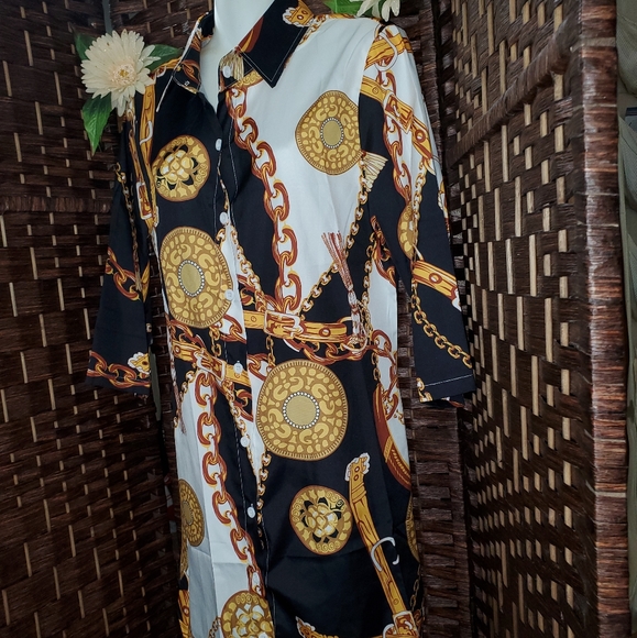 Dresses | New Dress Women Chain Strap Print Half Sleeve Slim Button ...